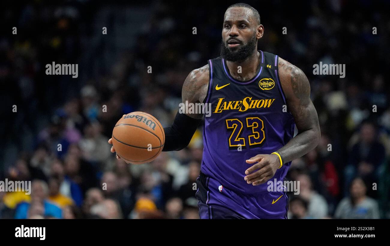 Los Angeles Lakers forward LeBron James dribbles during the second half ...
