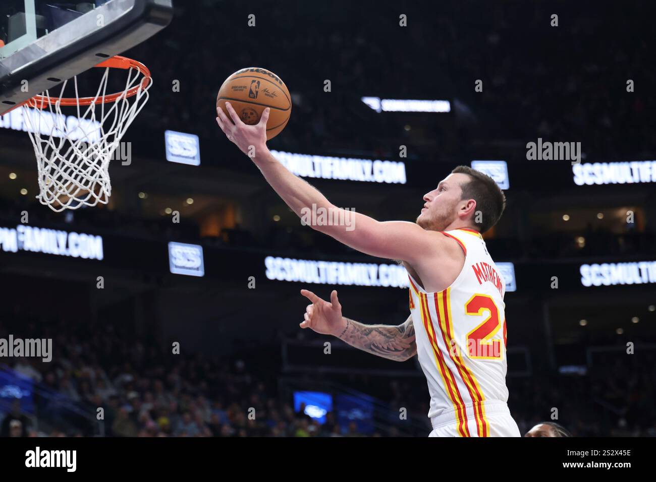 Atlanta Hawks guard Garrison Mathews (24) lays the ball up against the ...