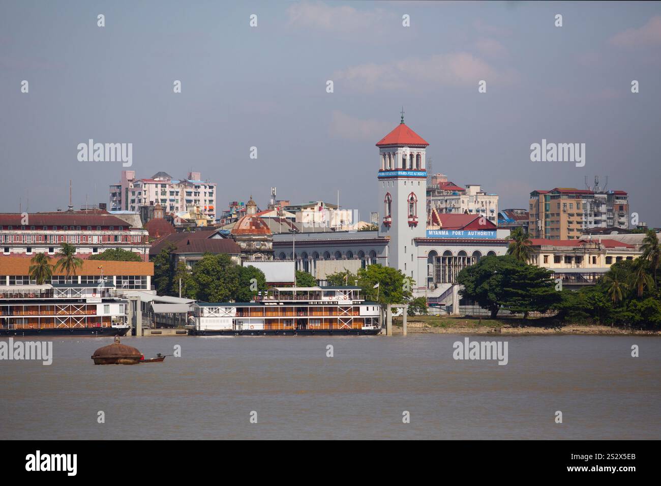 Myanmar Port Authority seen from Yangon River Stock Photo - Alamy