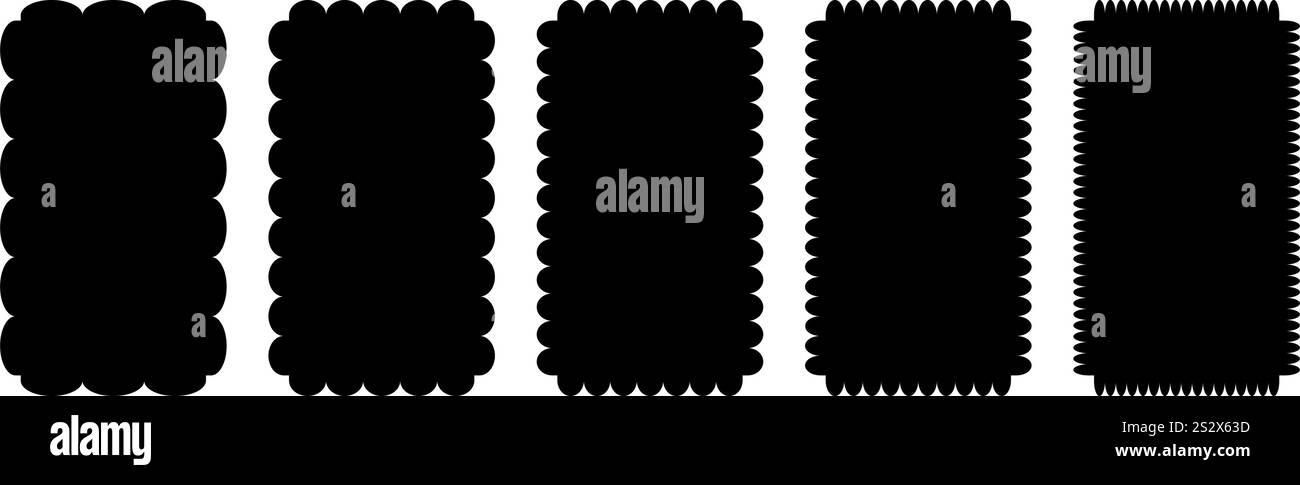 Wavy edge rounded frame collection. Jagged scallop rectangle border ...