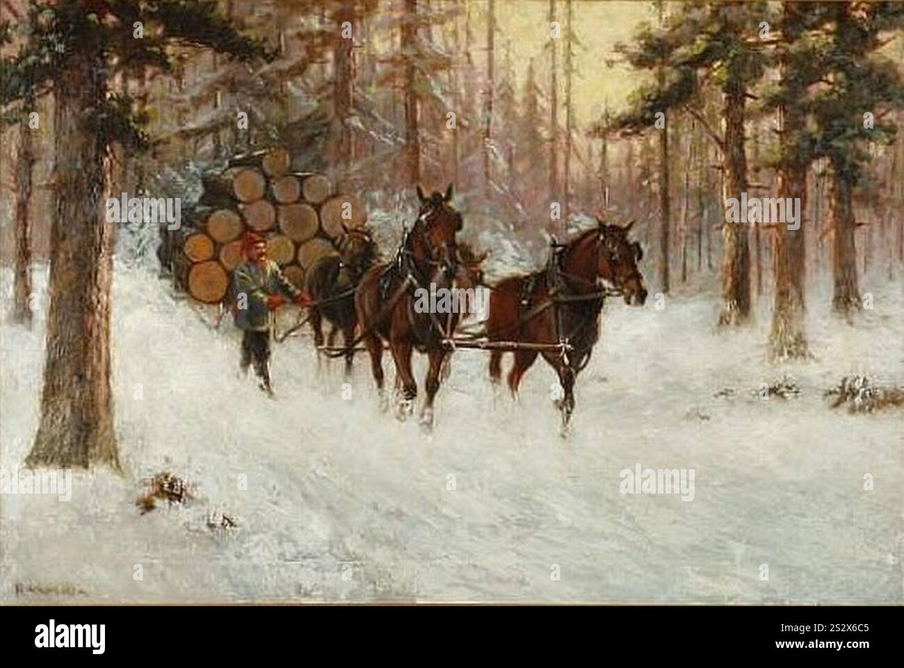 Hauling Timber by Robert Atkinson Fox Stock Photo - Alamy