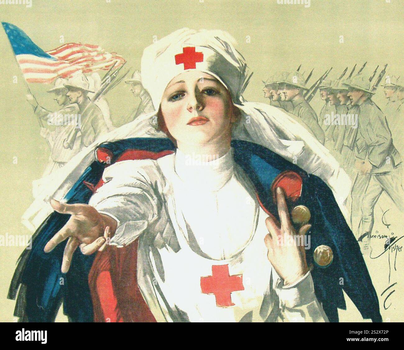Red Cross Woman poster by Harrison Fisher, 1917 (cropped Stock Photo ...