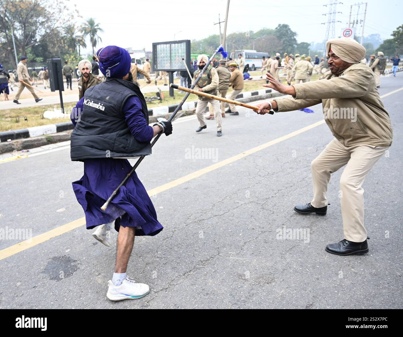 CHANDIGARH, INDIA - JANUARY 7: Police personnel defended themselves ...