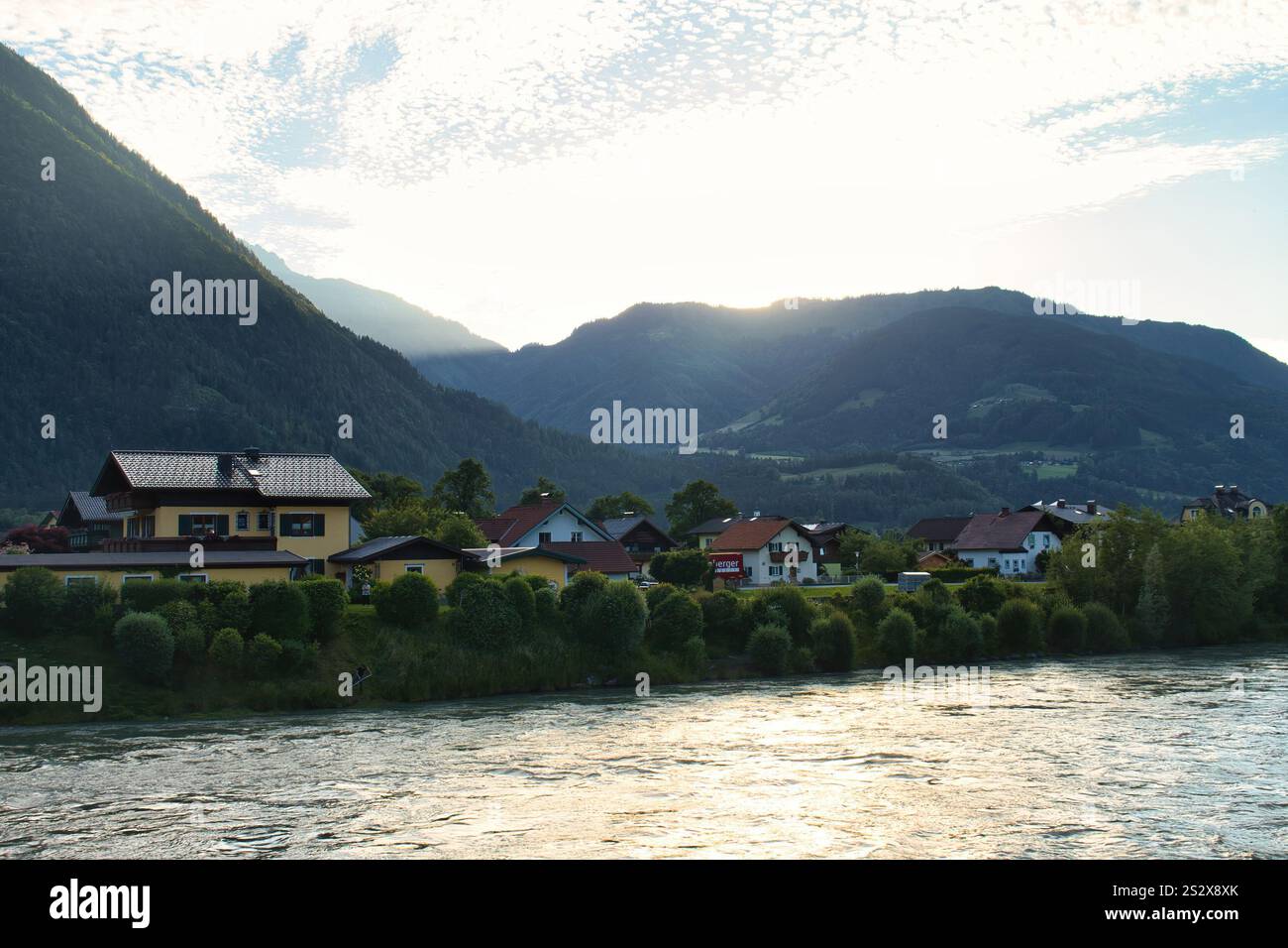 Golling an der Salzach, Austria - June 15, 2021: Houses next to the ...