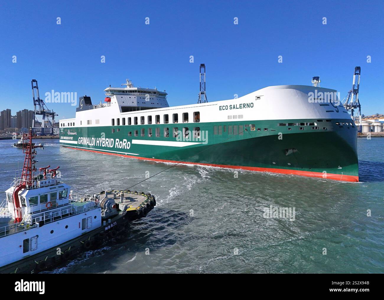 The hybrid ro-ro ship ECO Salerno, just delivered by a shipyard ...