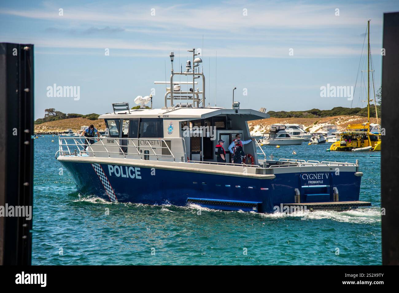 Perth, Australia. 08th Jan, 2025. A police boat on Rottnest Island ...
