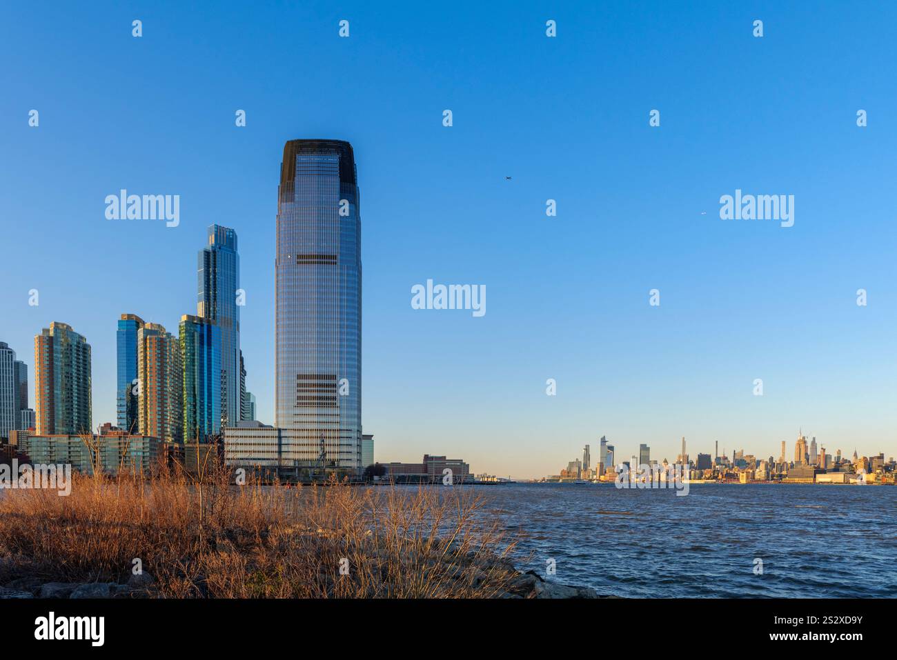 Exchange Place, New Jersey from Liberty State Park at spring with clear ...