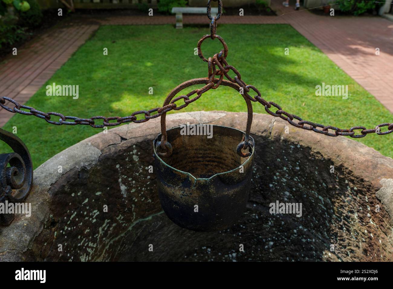 Old well bucket with rusty chain, life concept from a century ago Stock ...