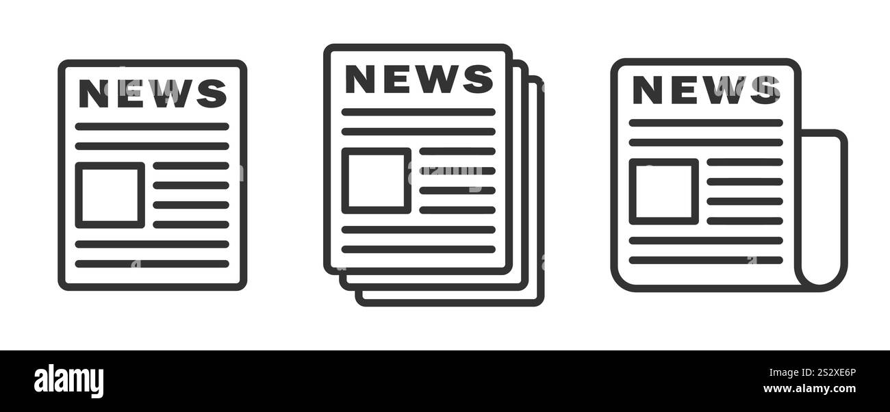 Newspaper icon symbol set. World news paper logo sign button. Text ...