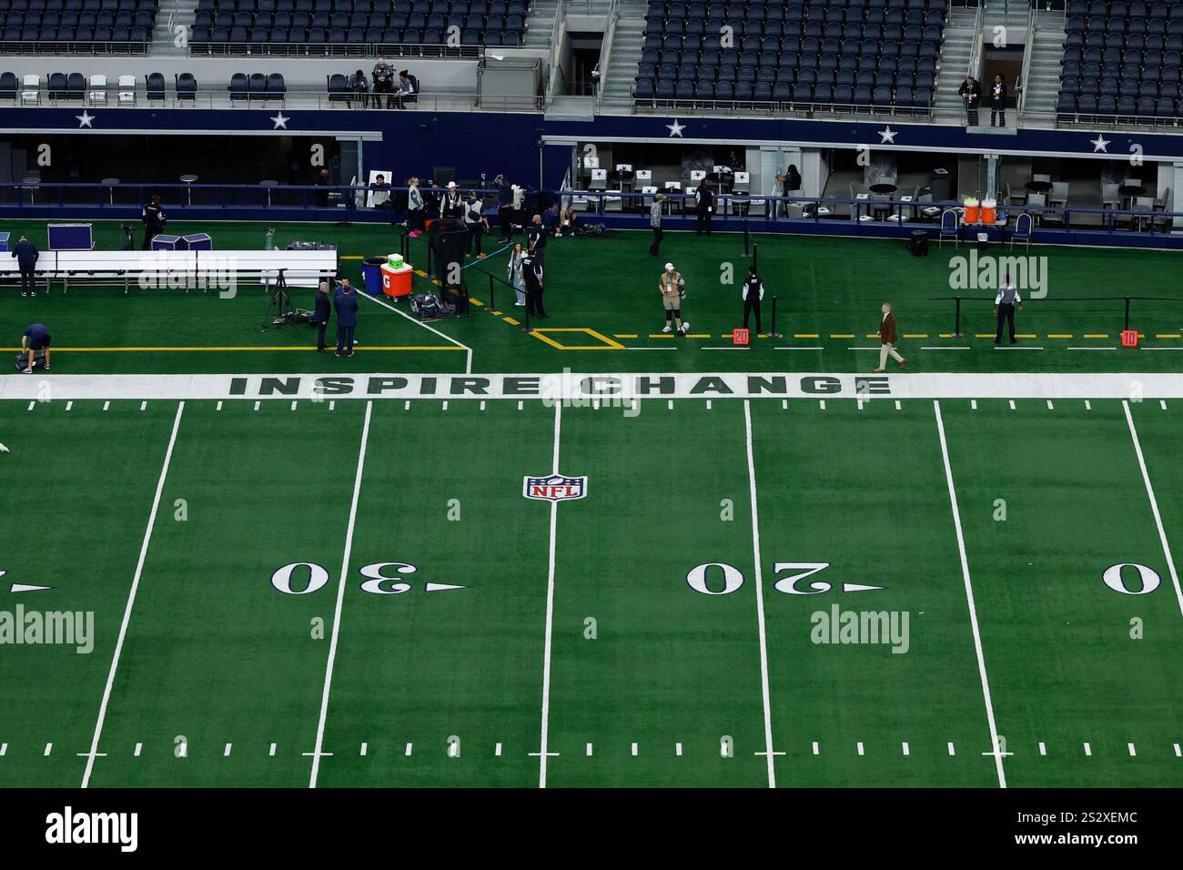 The NFL's "Inspire Change" and NFL shield logo seen on the field at AT ...