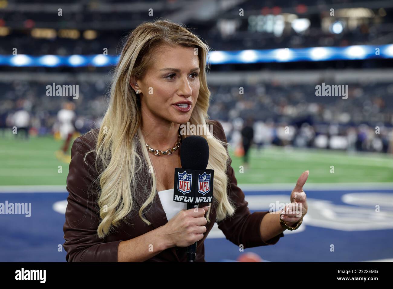 NFL network reporter Jane Slater reporting before an NFL football game ...