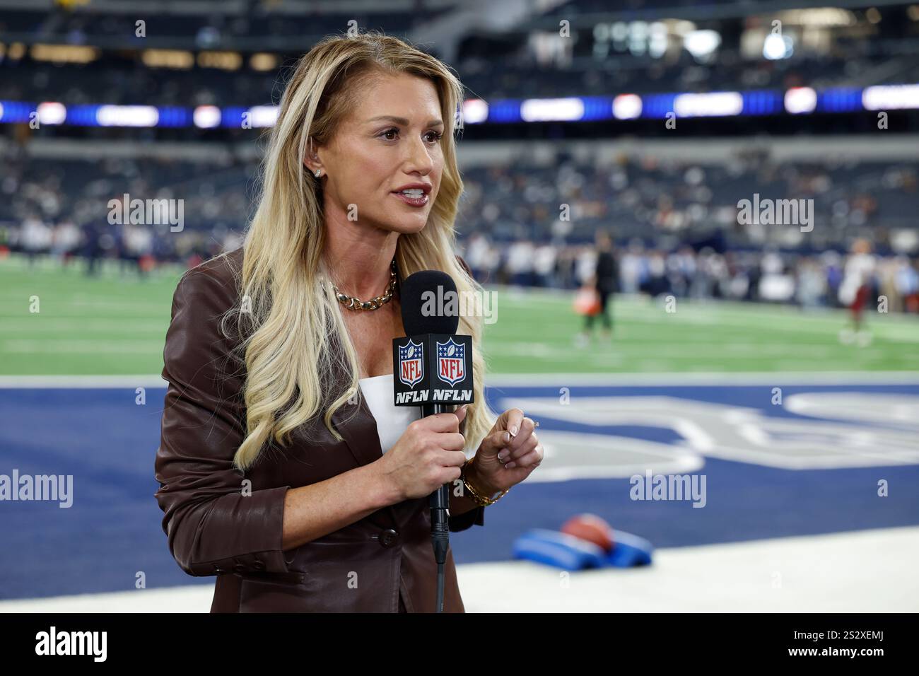 NFL network reporter Jane Slater reporting before an NFL football game ...