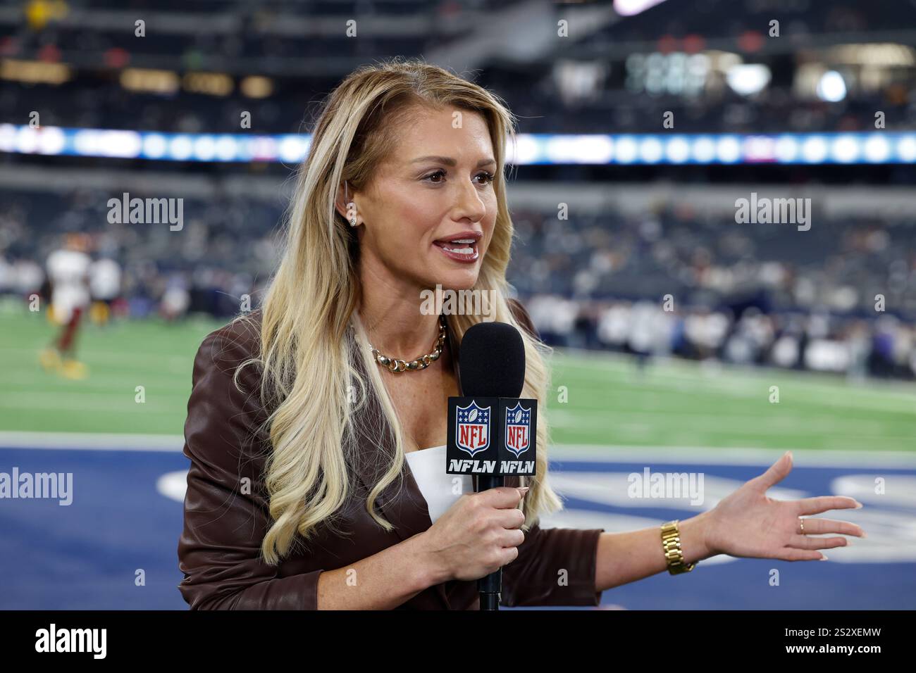 NFL network reporter Jane Slater reporting before an NFL football game ...