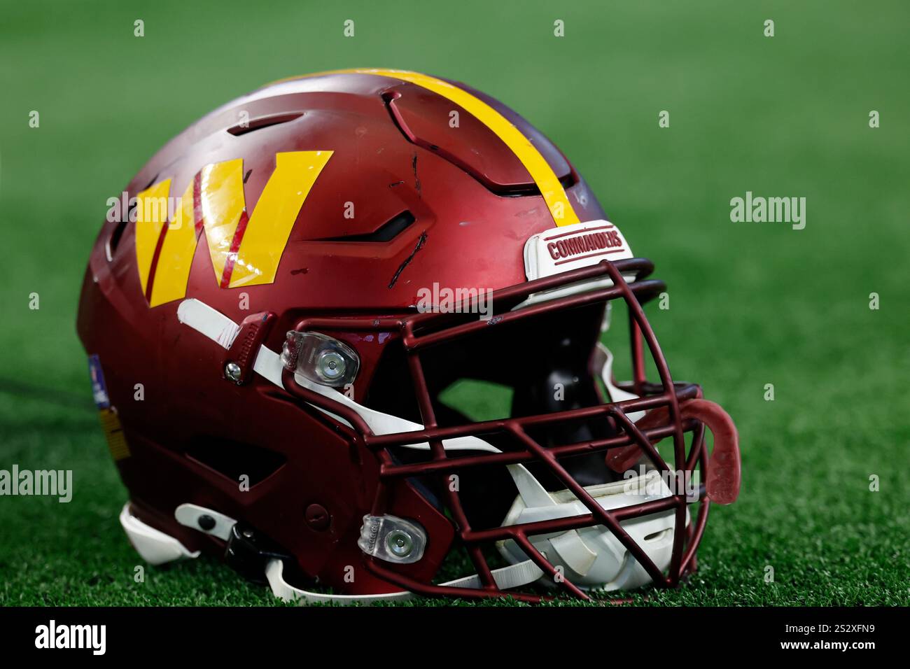 Washington Commanders helmet closeup after a NFL football game against ...