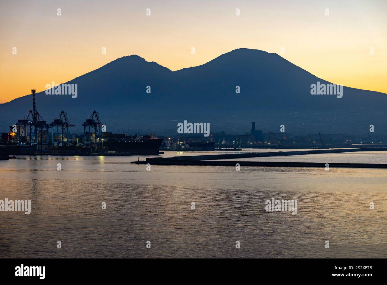Mount Vesuvius at dawn - Port of Naples, Italy Stock Photo - Alamy
