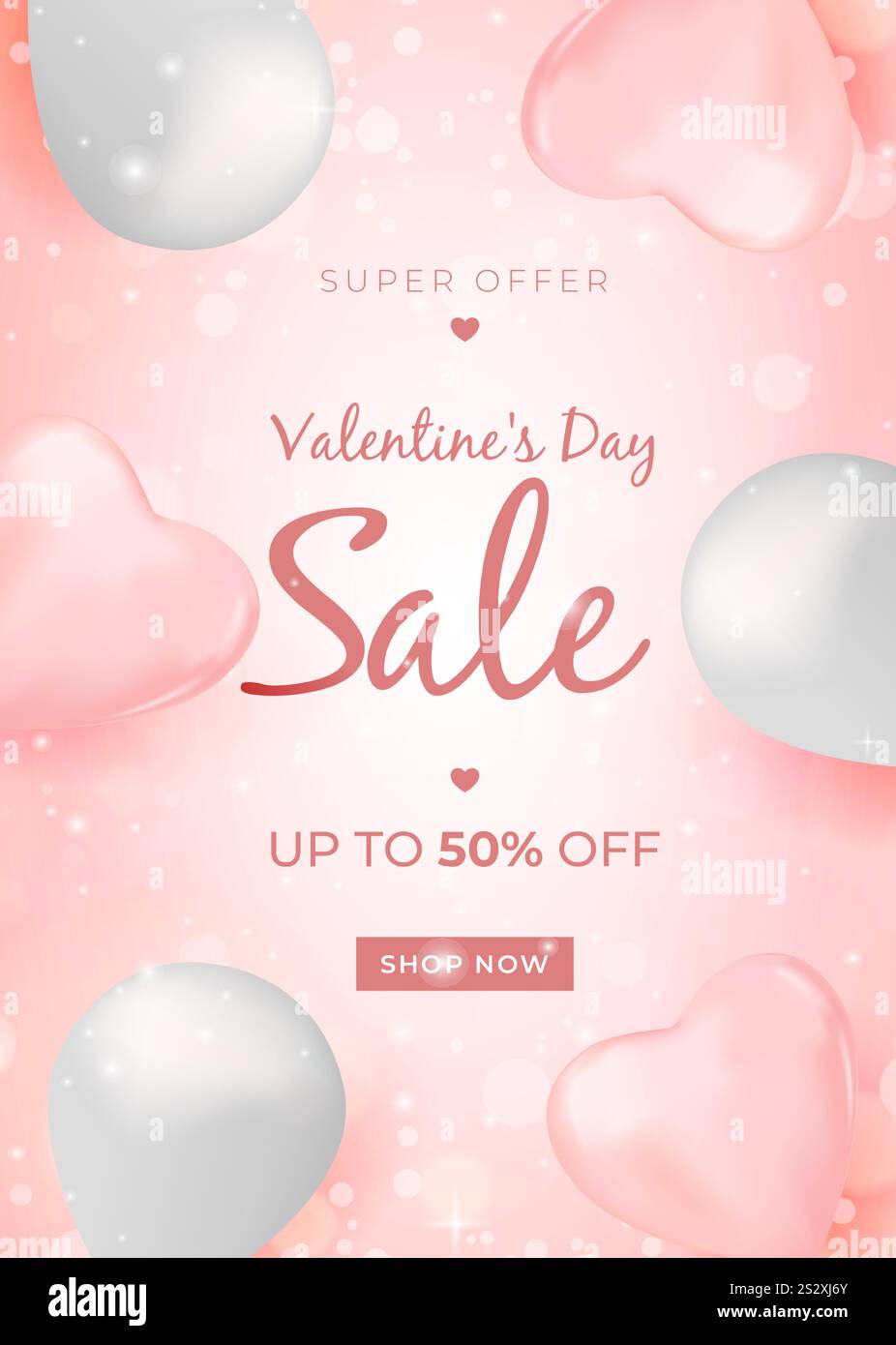 Valentines Day sale flyer with hearts and colorful balloons. Vector ...