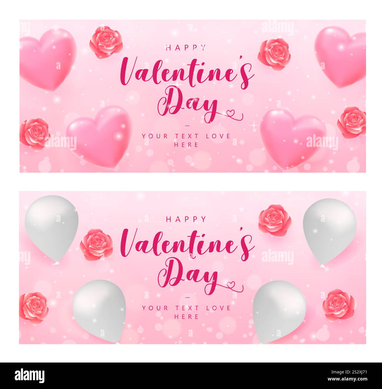 Valentine Day greeting banner featuring hearts and flowers. Vector ...