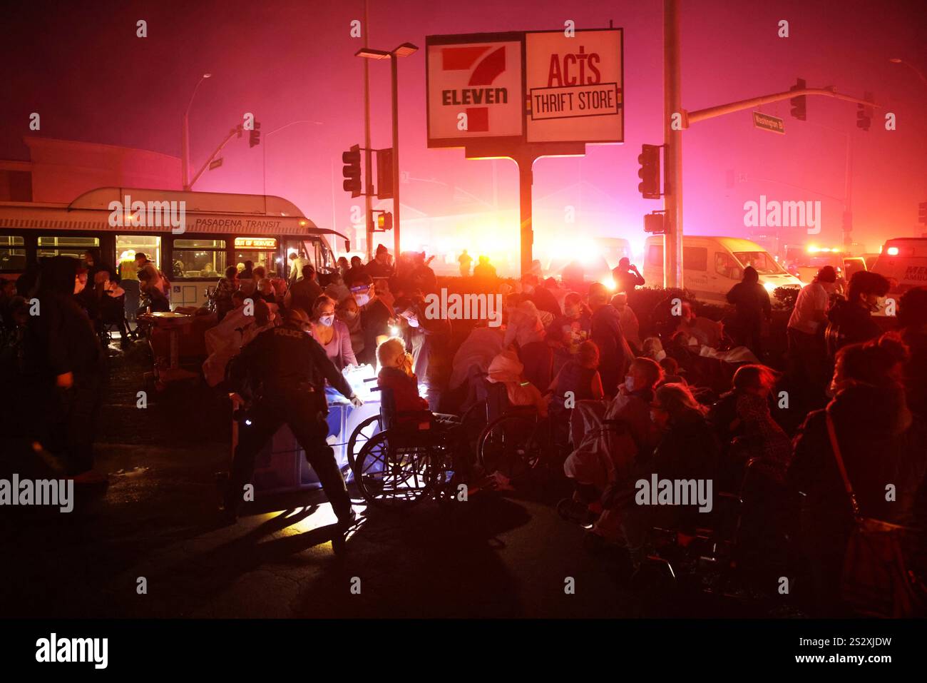 Residents of a senior center are evacuated as the Eaton Fire approaches ...