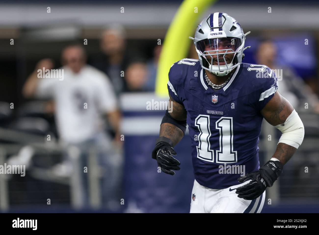 Dallas Cowboys linebacker Micah Parsons looks on after recording a sack ...