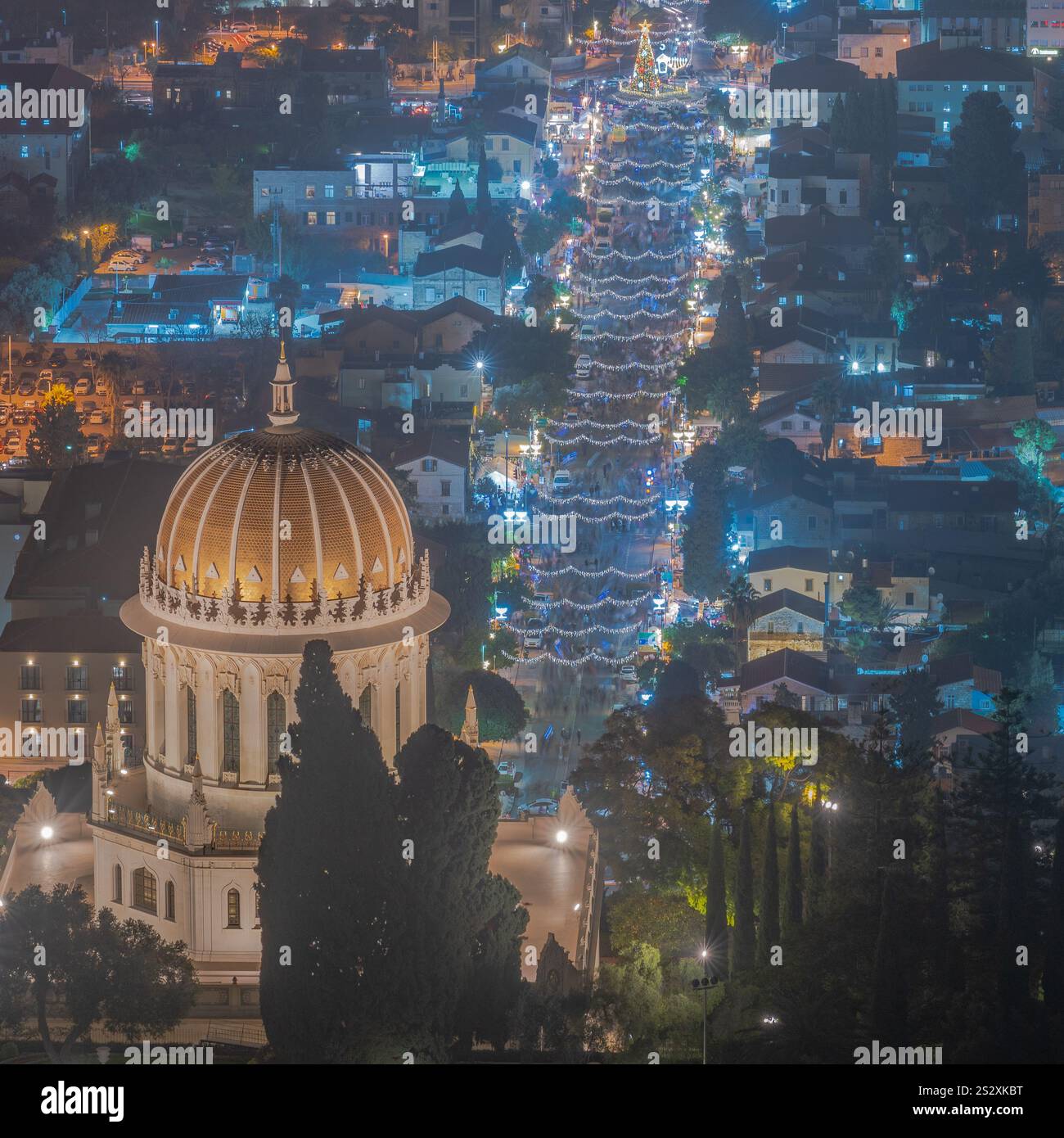 Haifa, Israel - December 26, 2024: Evening view from above on downtown ...