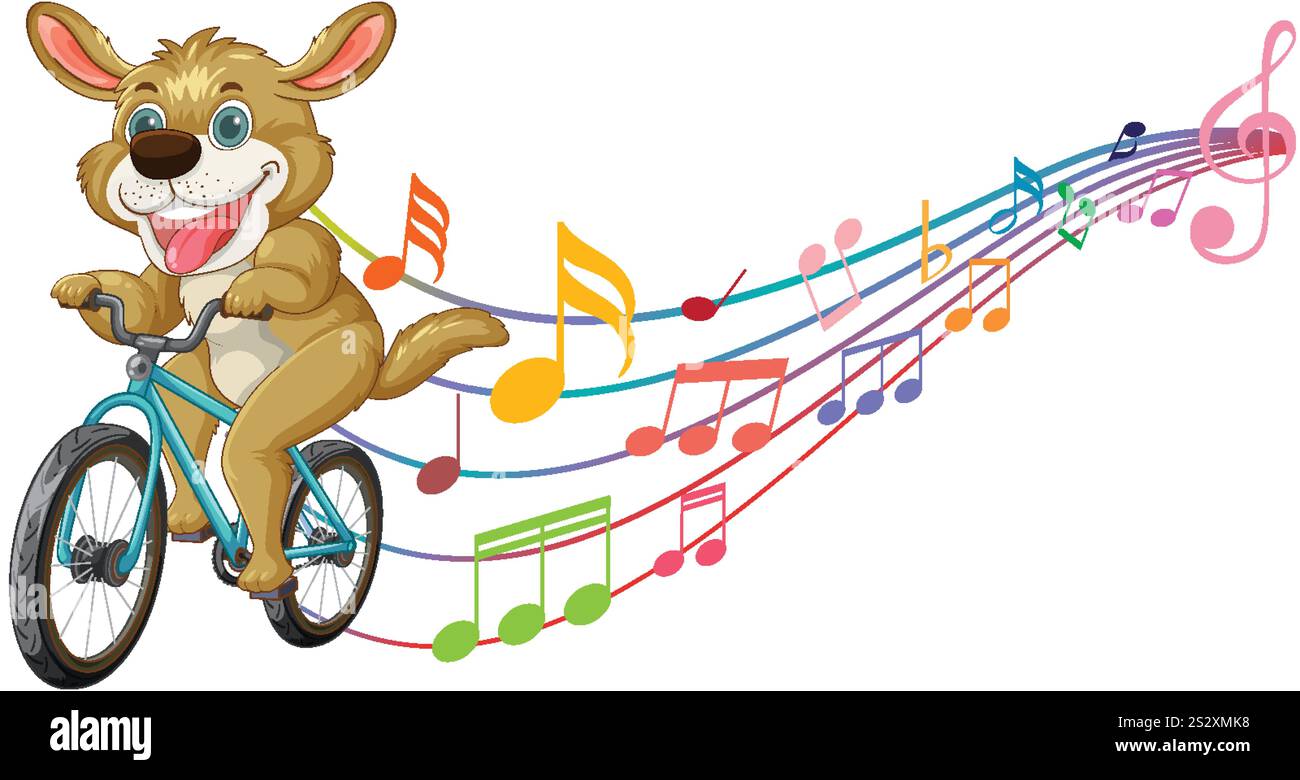 A joyful dog rides a bike with music notes Stock Vector Image & Art - Alamy