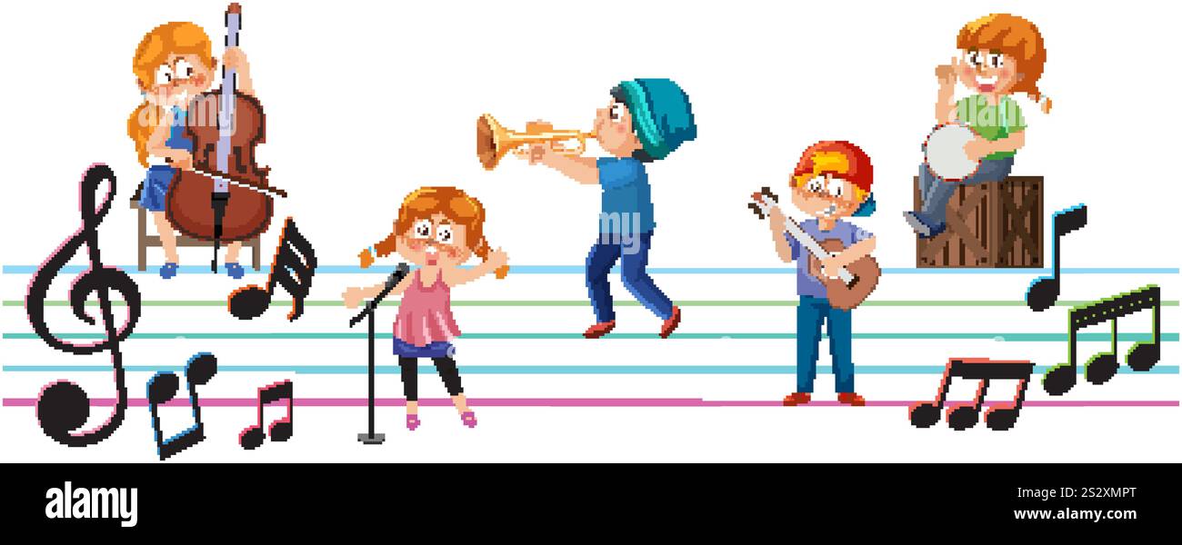 Children playing instruments in a band Stock Vector Images - Alamy