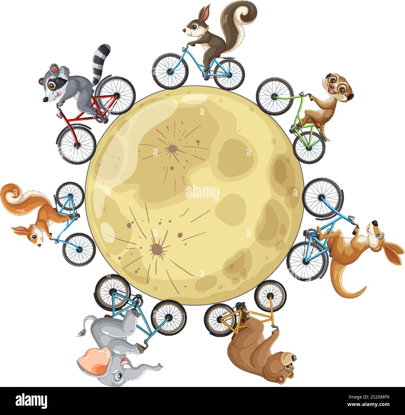 Cute animals riding bikes around a moon Stock Vector Image & Art - Alamy