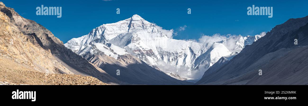 Mount Everest as seen from Base Camp in Tibet. Tallest mountain on ...
