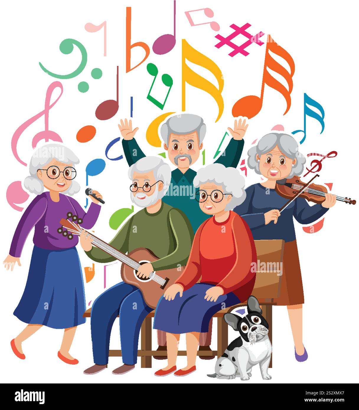 Seniors enjoying music with instruments and singing Stock Vector Image ...