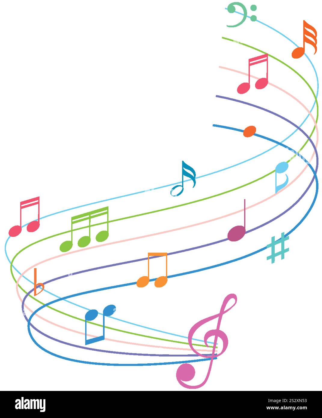 Vibrant music notes swirling on a staff Stock Vector Image & Art - Alamy