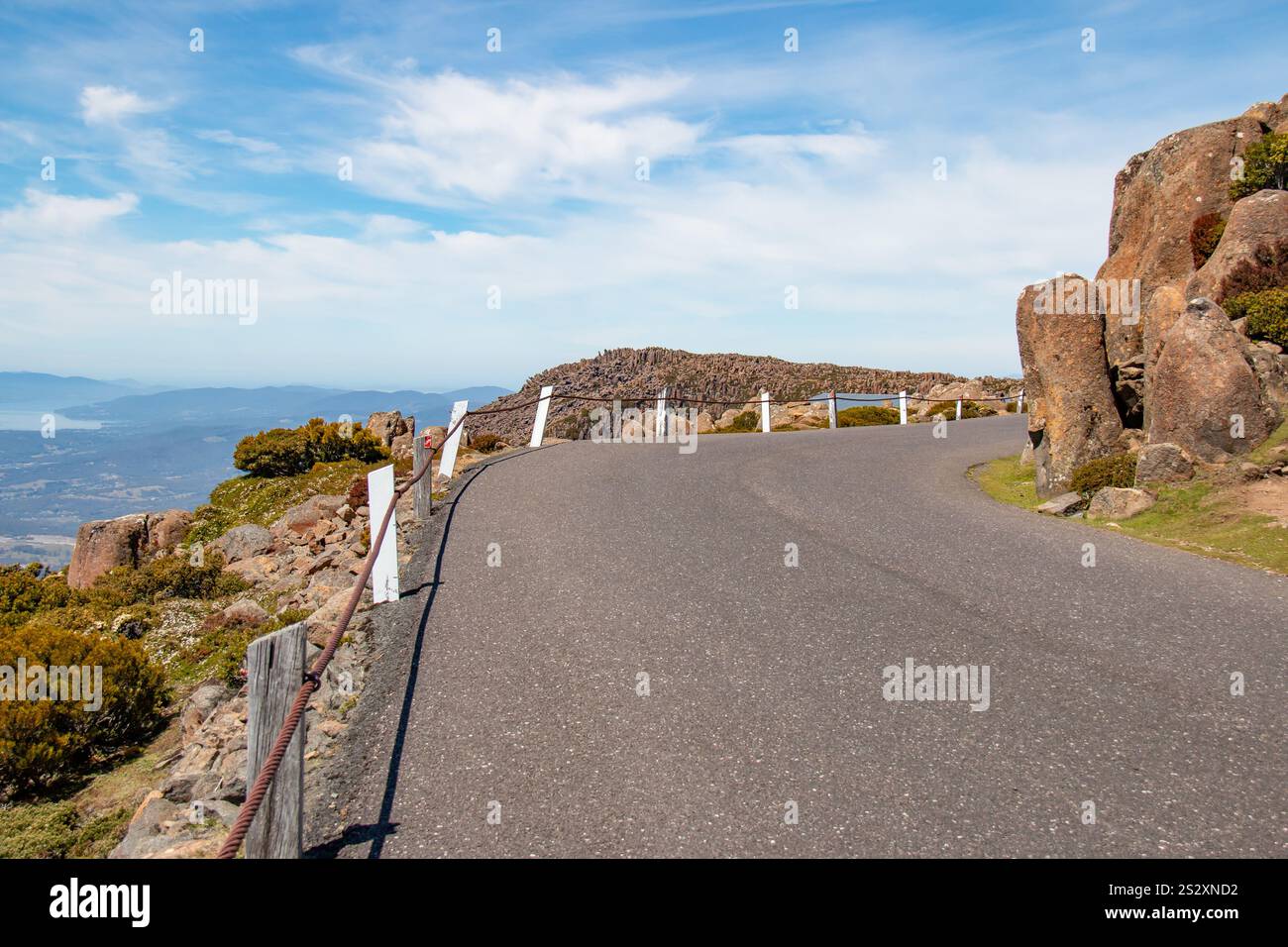 Mount wellington summit road looking out at dolerite organ pipes and ...