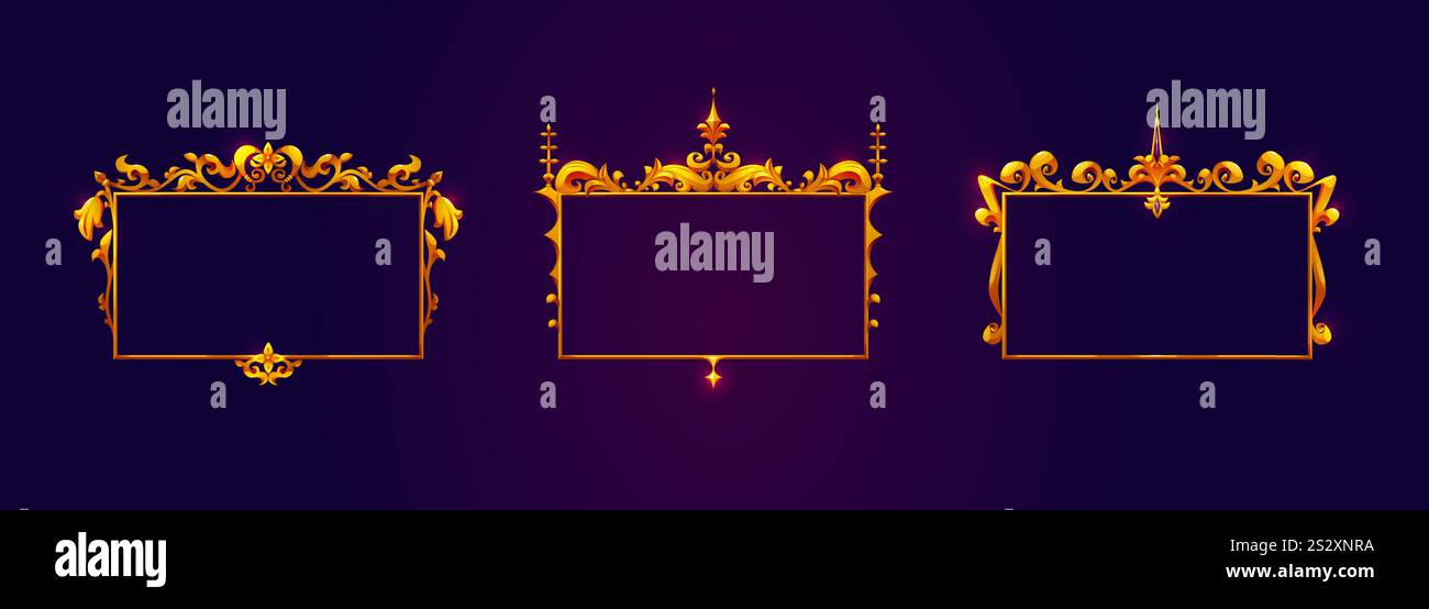 Medieval game frames set - ornate golden borders with decorative ...