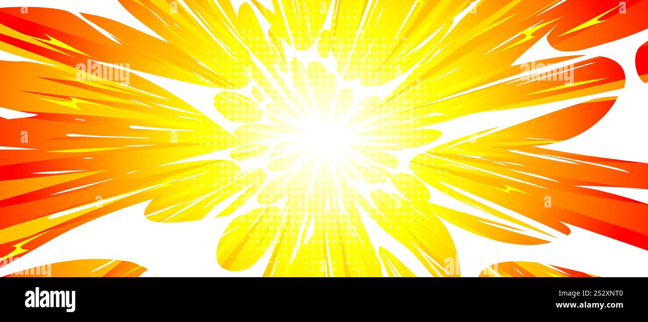 Yellow anime explosion background. Vector cartoon illustration of ...