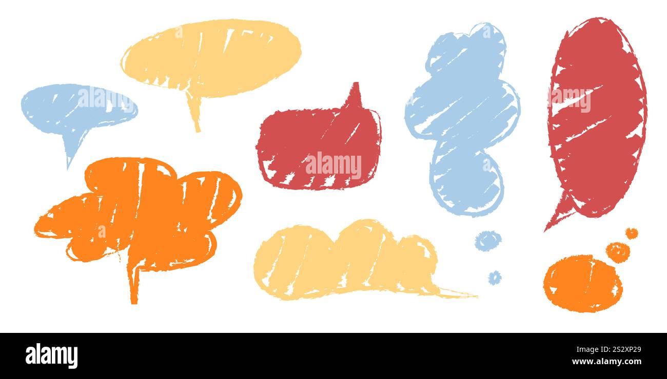 Colorful crayon textured speech bubble collection - dialogue shapes in ...
