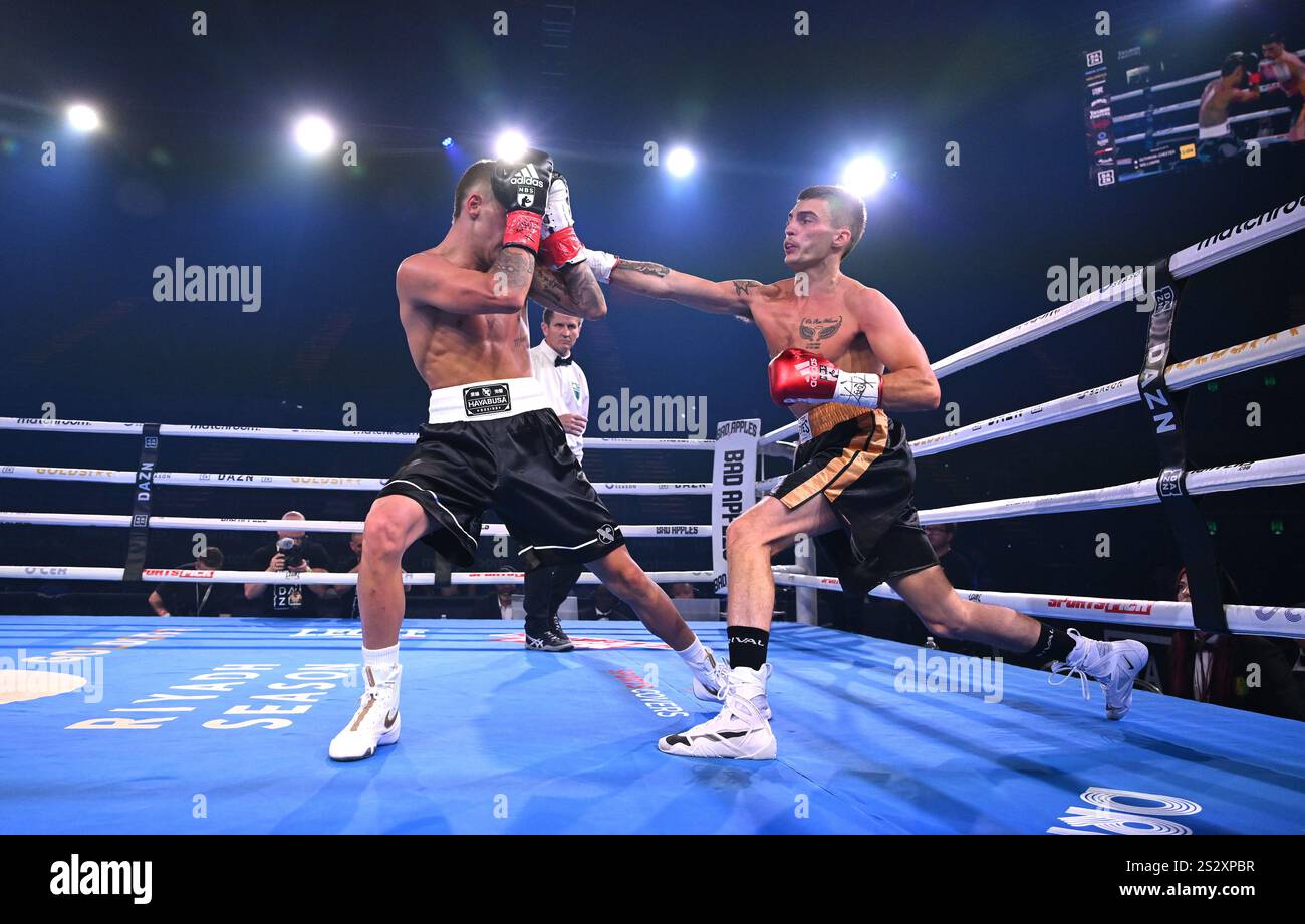 Jai Williams (right) strikes Jag Guthmann-Chester during the 60kg ...
