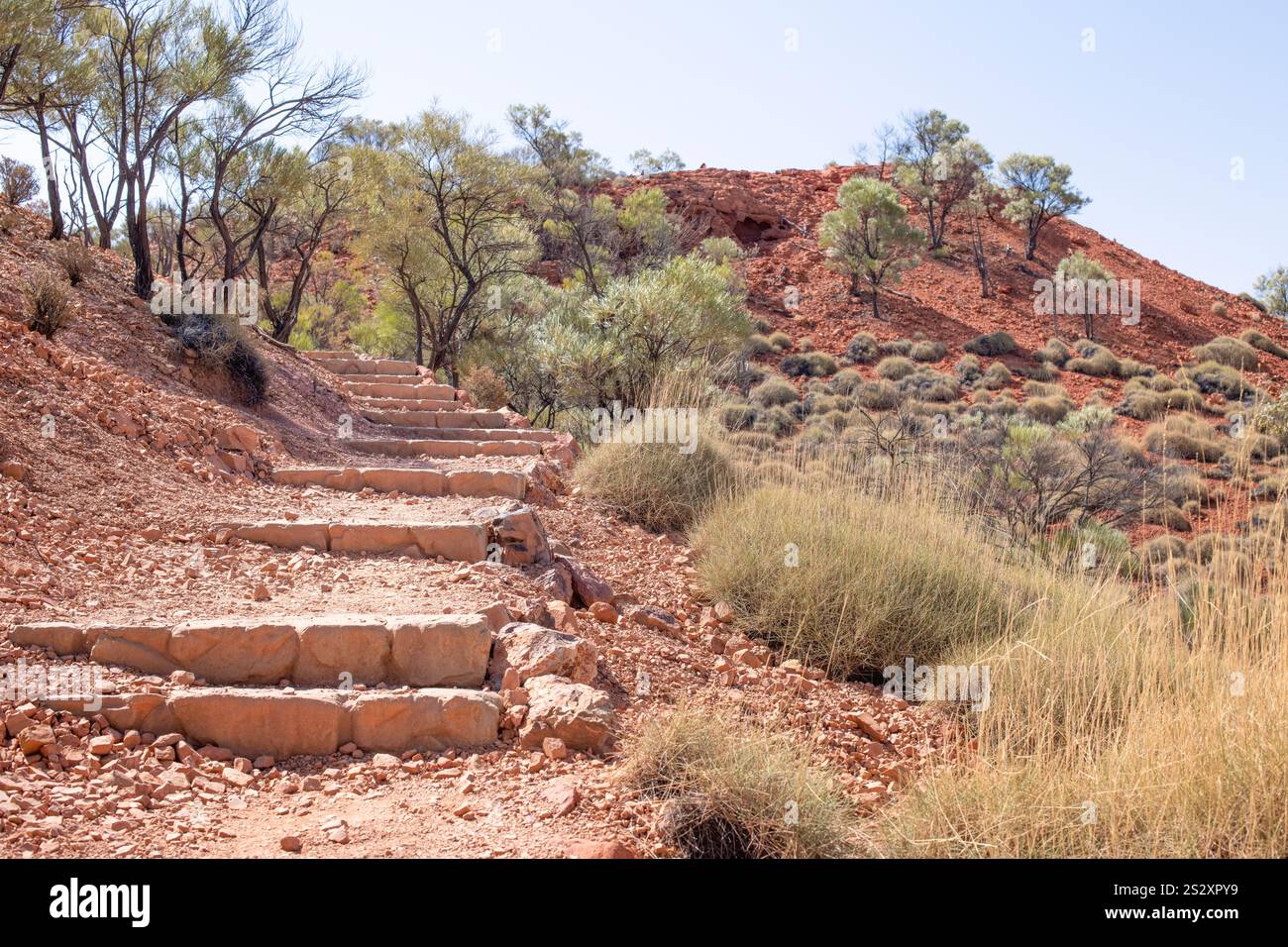 stone steps stair to outlook, outback Queensland Australia, red dirt ...