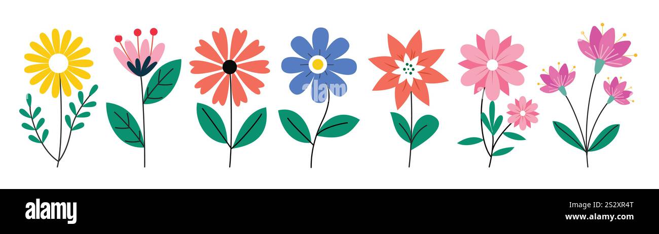 Flowers colorful drawing clipart set. Spring flowers clip art ...