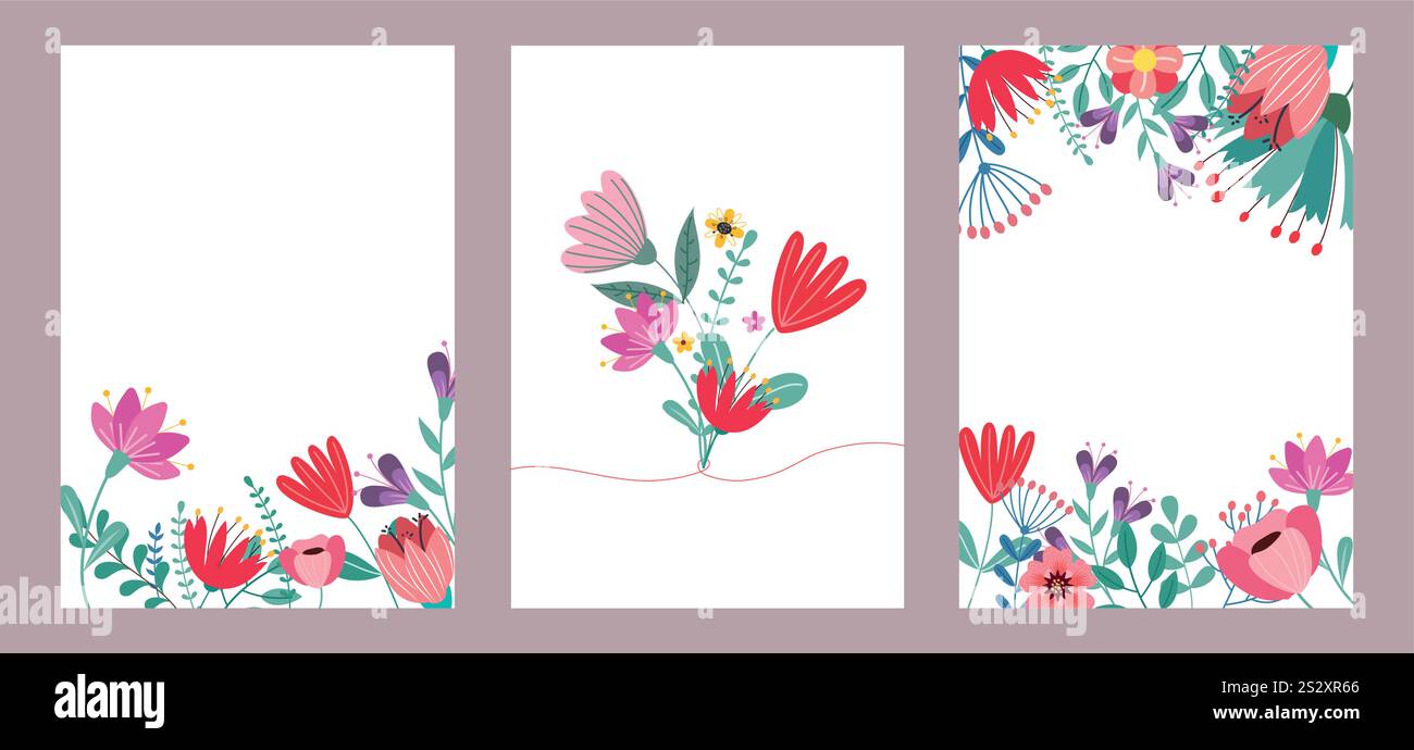 Spring flower invitation clipart poster set. Flowers greeting card with ...