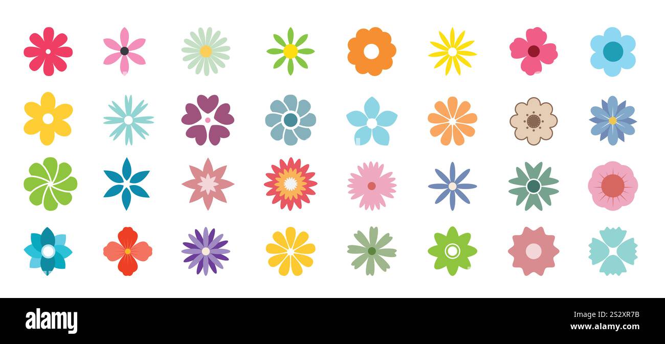 Flower drawing colorful clipart set. Spring multicolored flowers clip ...