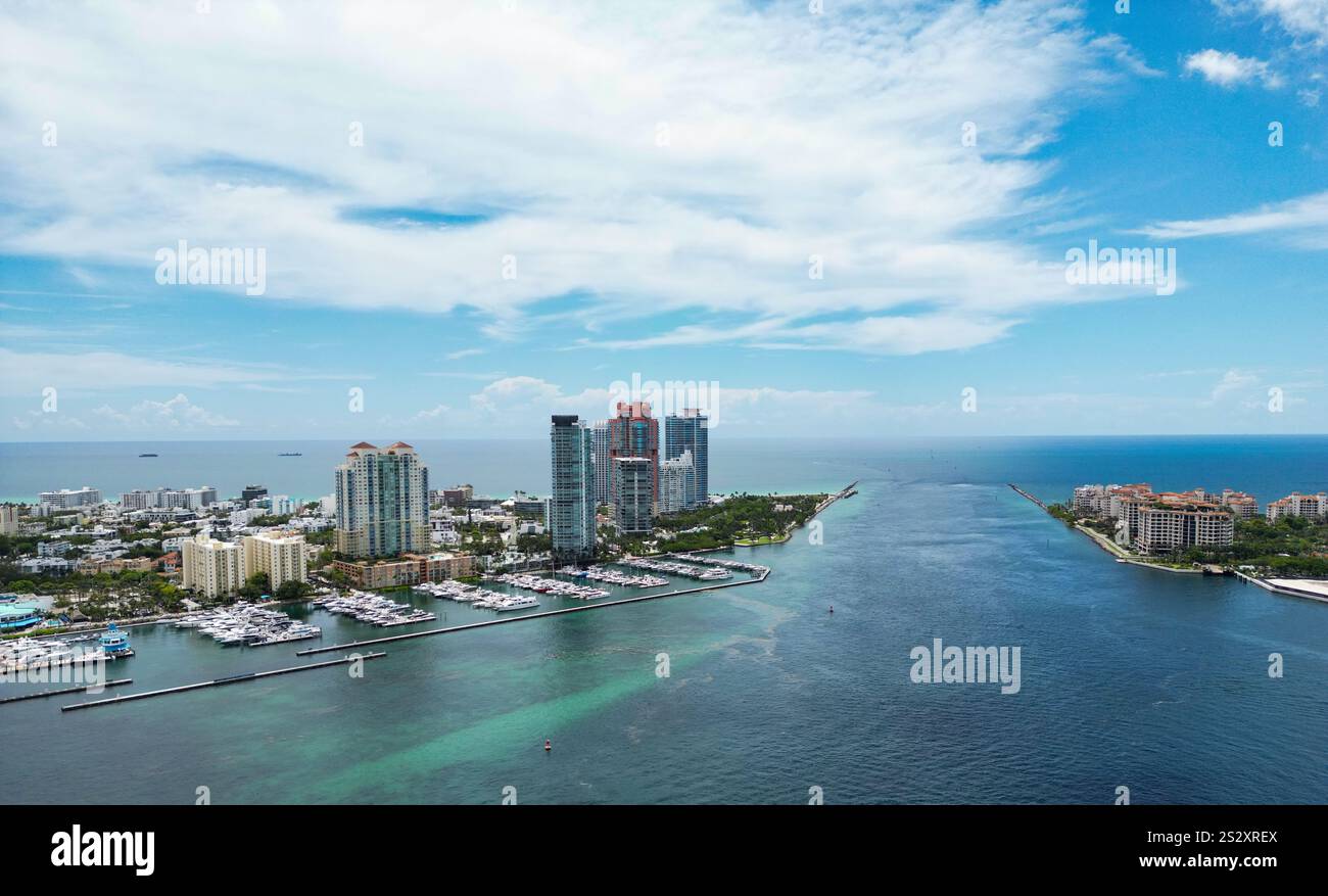 Miami Beach, South Beach, Florida, USA. Miami seaside. Aerial view of ...
