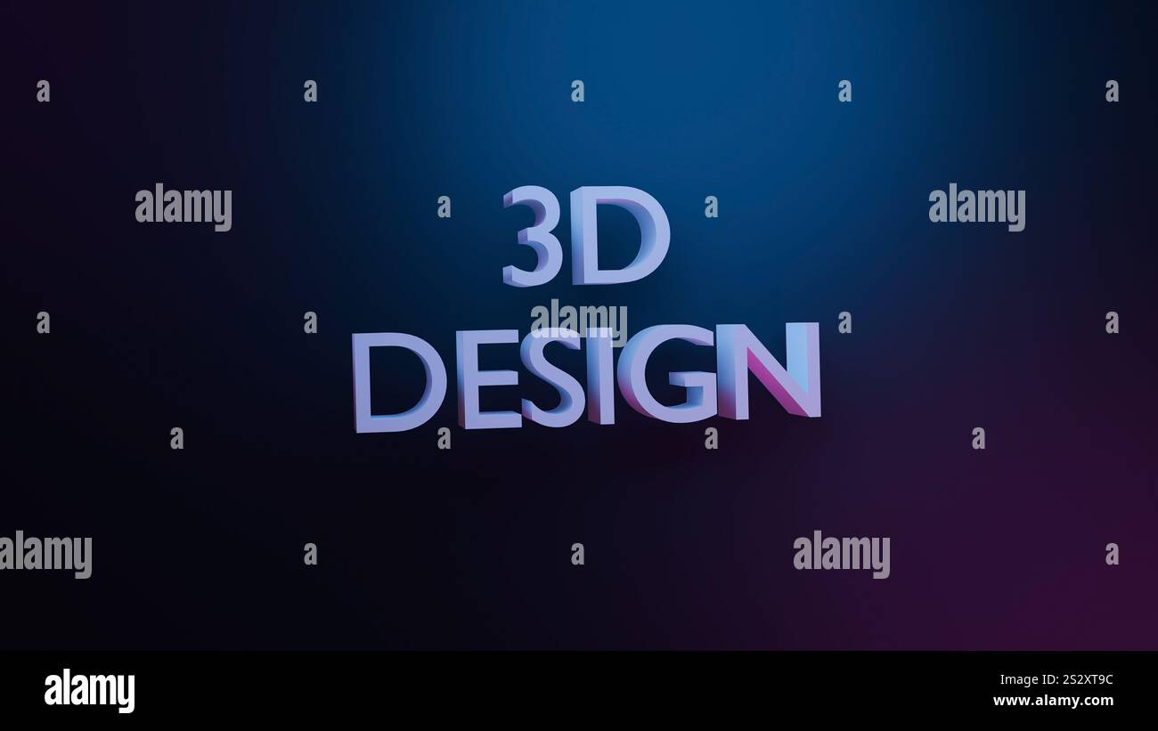 3D text 3D design on a black background with blue and pink backlight as ...