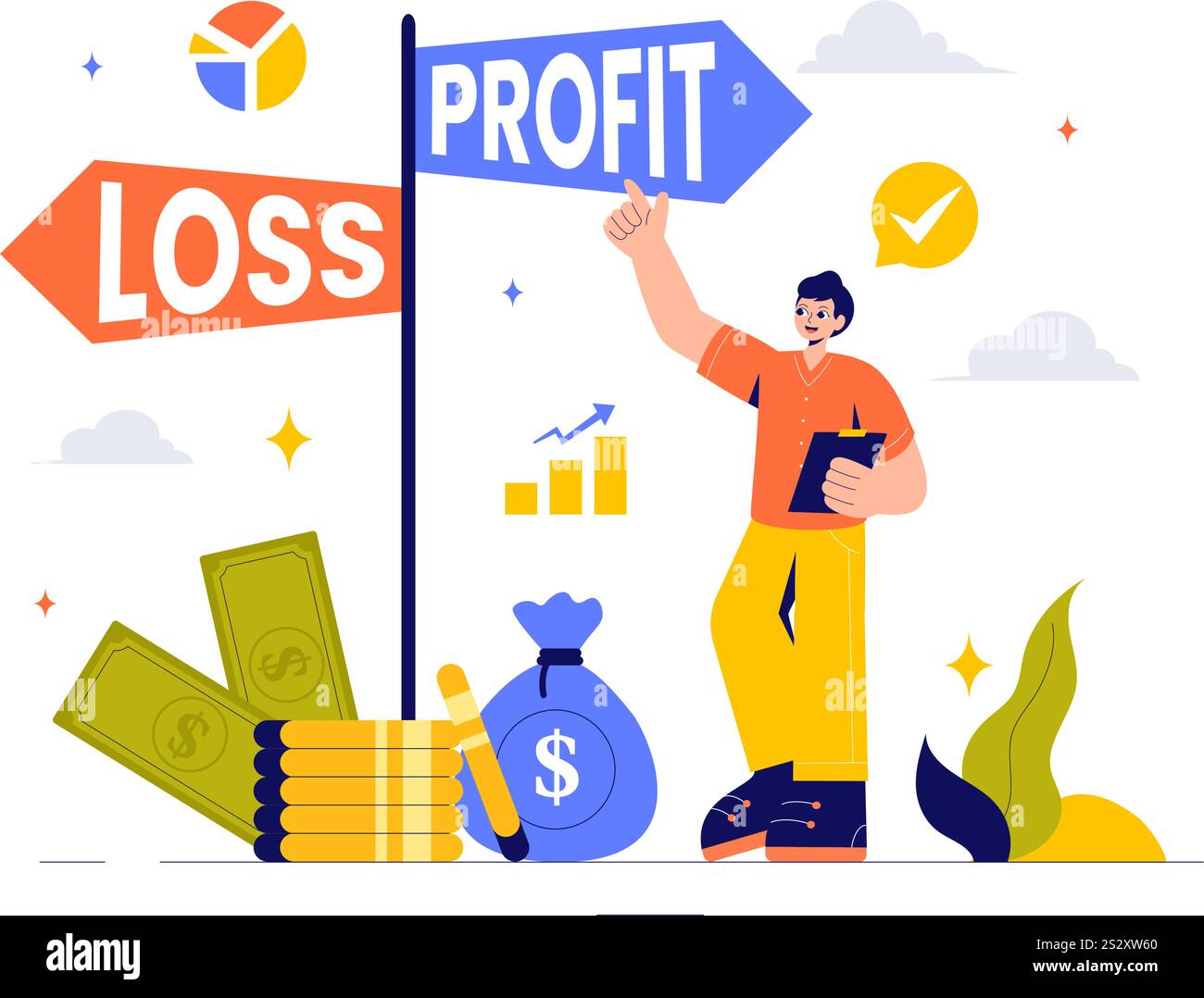 Profit and Loss Vector Illustration Featuring Investment Gains ...