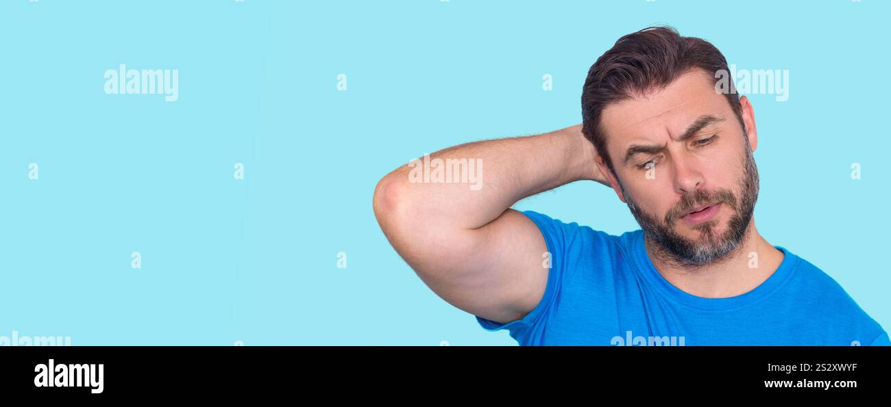 Guy thinking with confuse face on isolated background. Man thinking ...