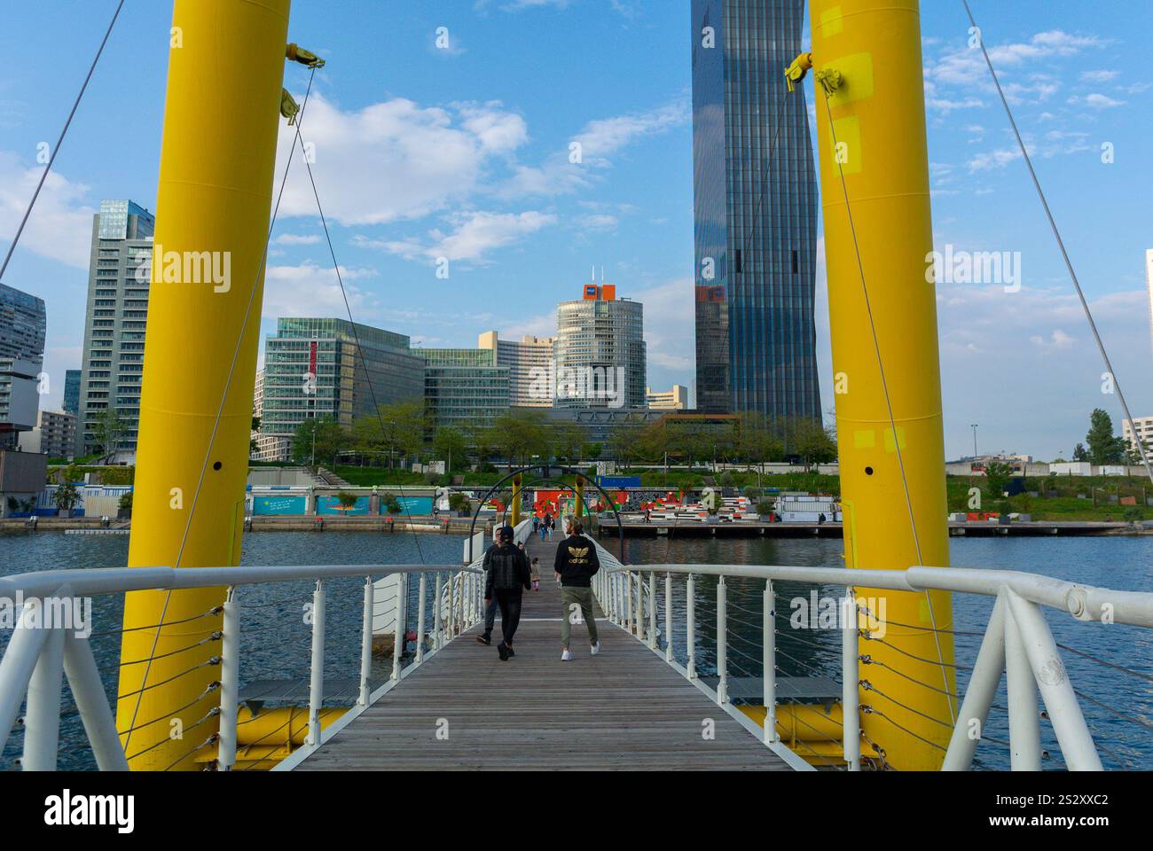 Vienna, Austria, Scenic View, People Visiting Renovated Danube River ...