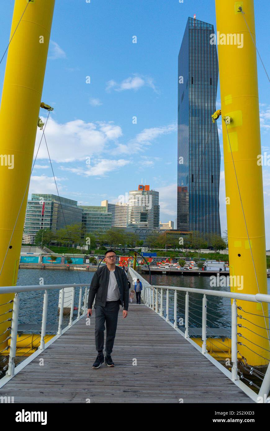 Vienna, Austria, Scenic View, People Visiting Renovated Danube River ...