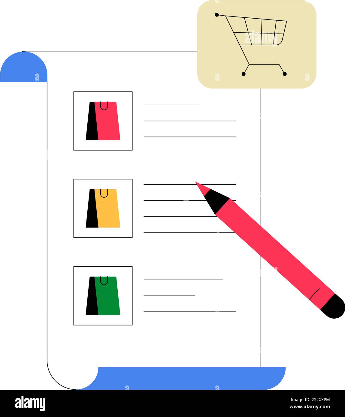 Shopping Checklist With Items And Pencil In Flat Vector Illustration ...
