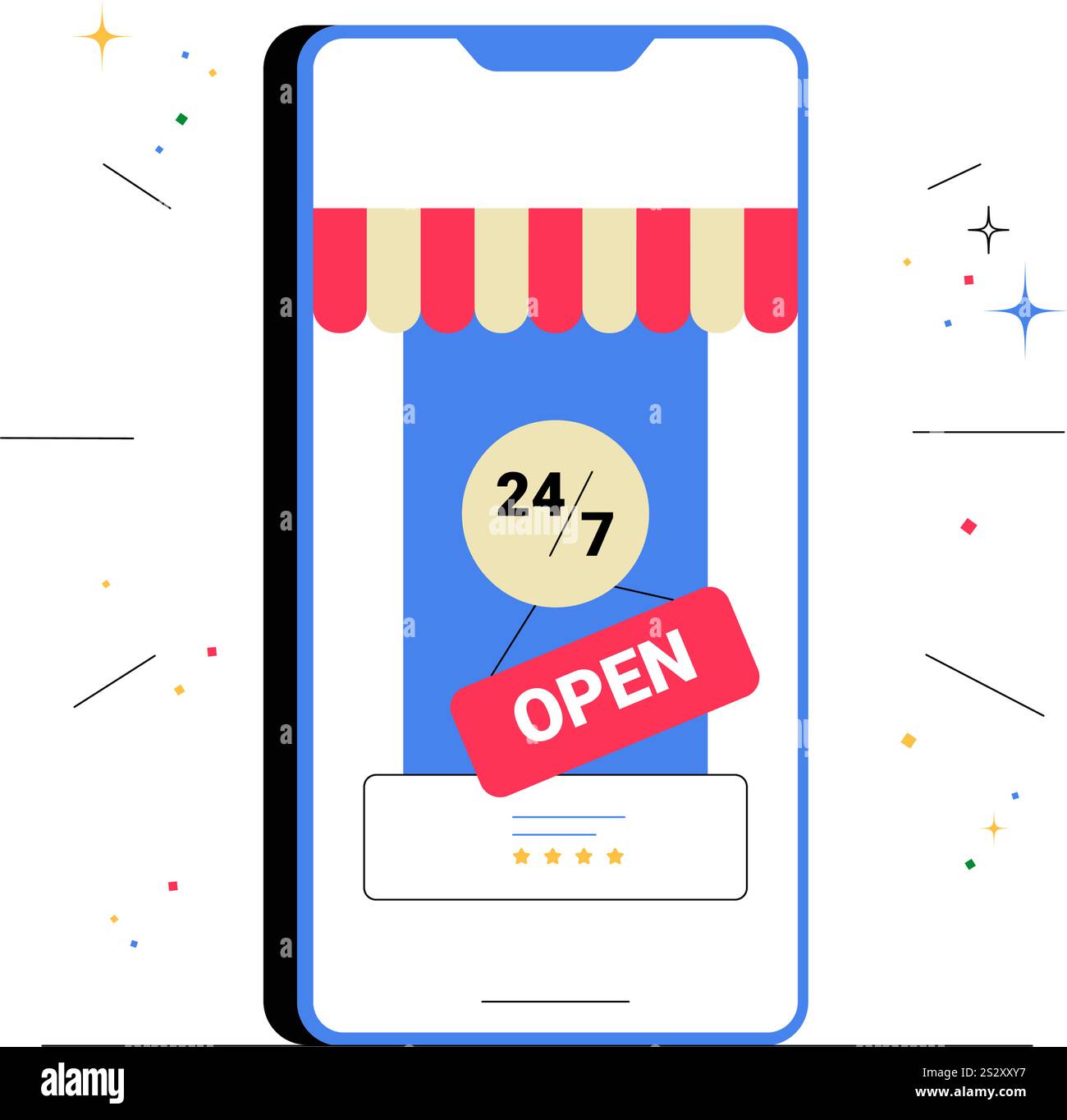 Online Store Open 24 7 Displayed On Smartphone In Flat Vector Illustration Symbolizing E ...
