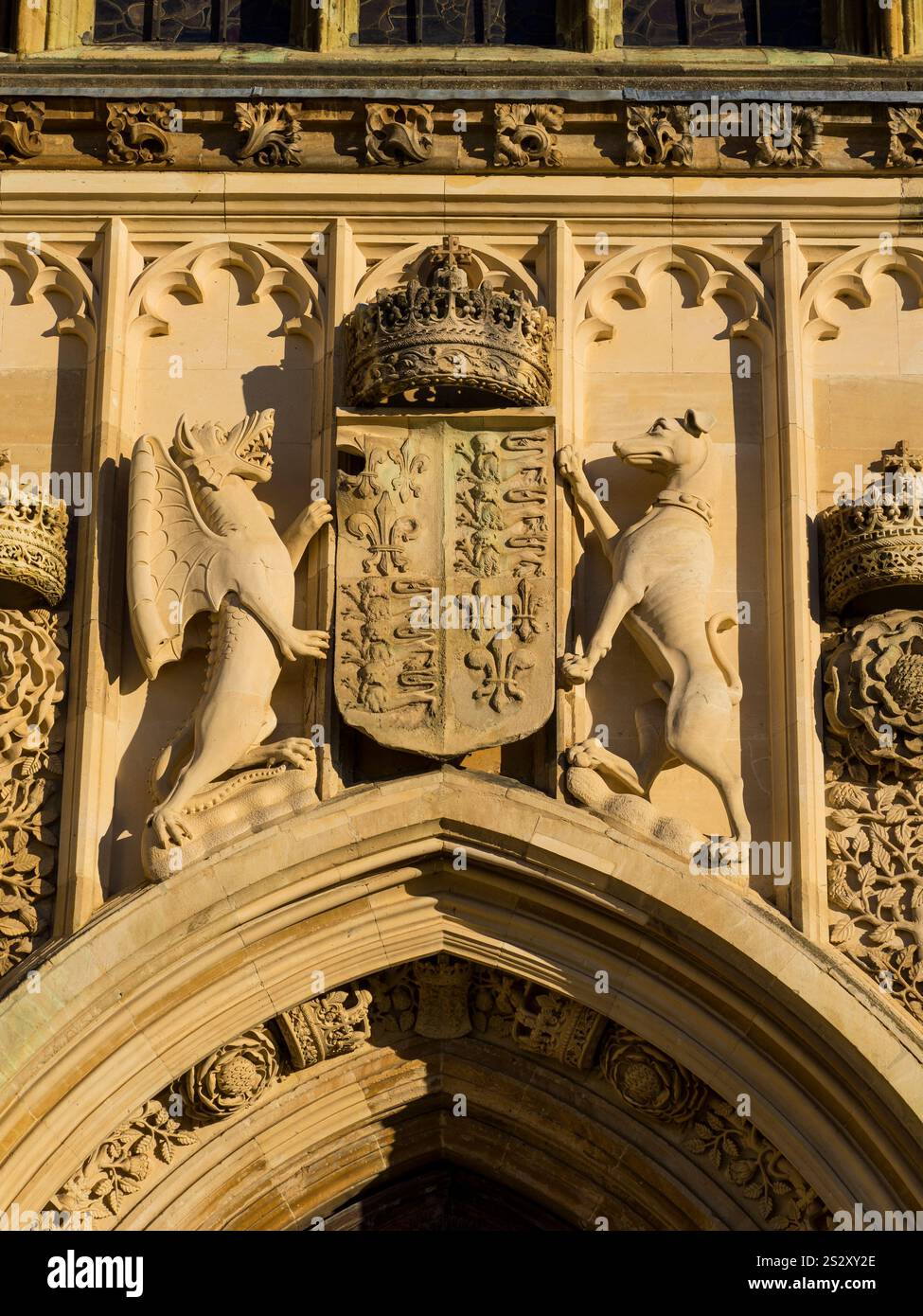 Arms of King Henry VI, Dragon (Royalty) and Dog (Loyalty) above the ...