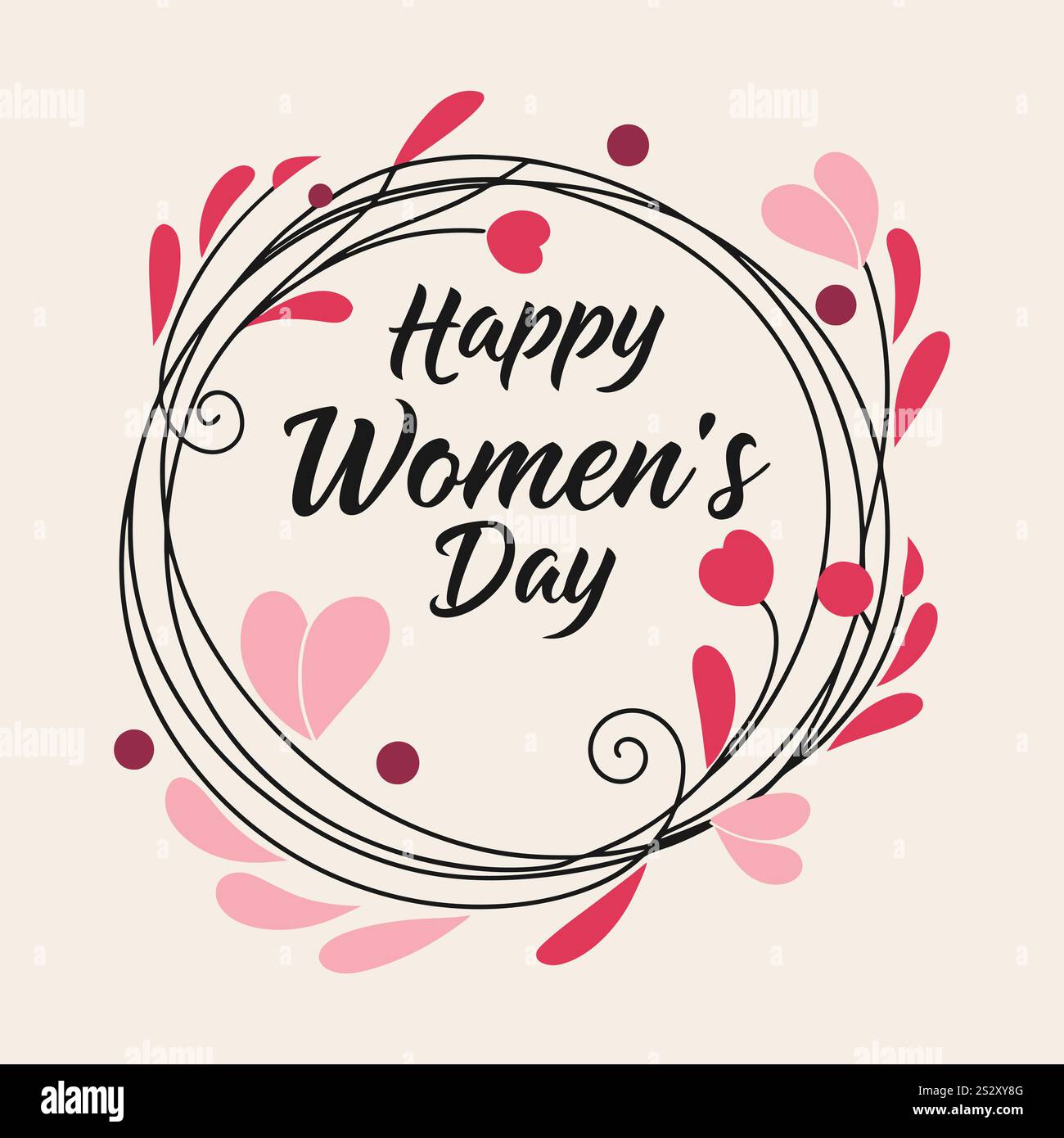 Happy women's day text in stylized floral elements and swirling vines ...