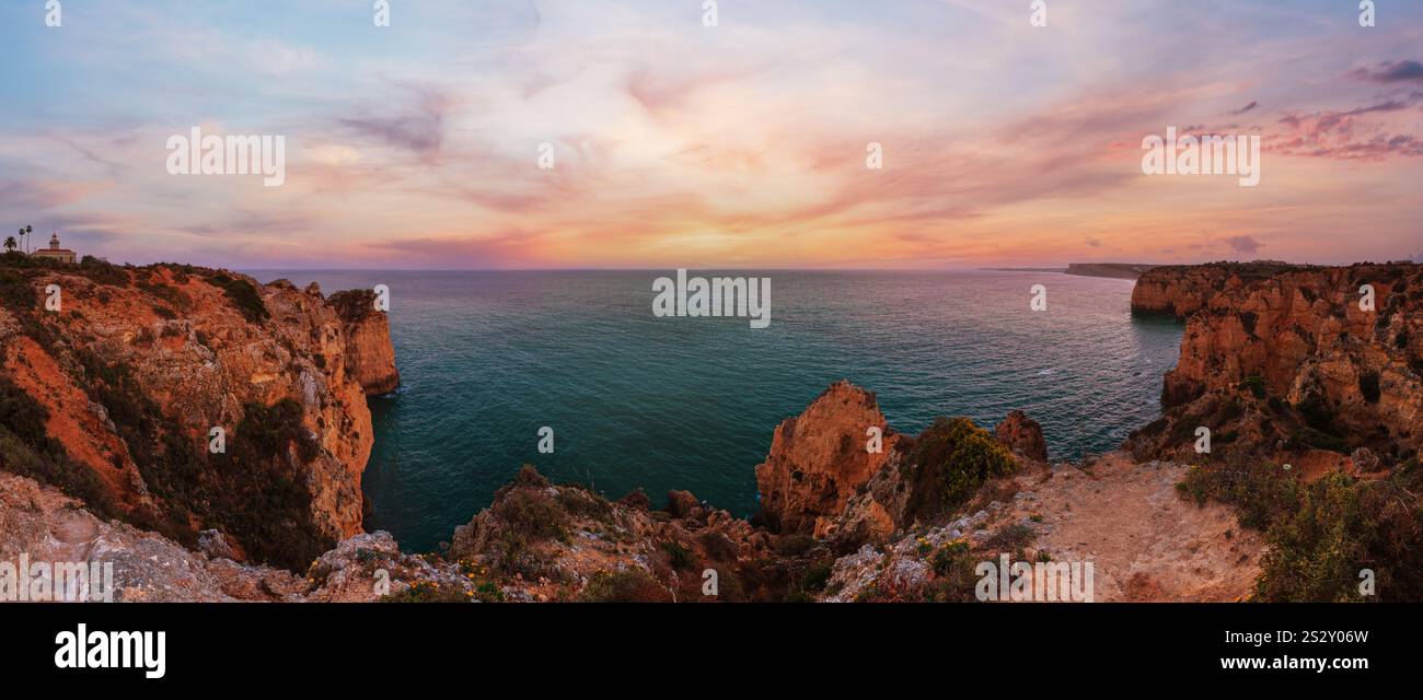 Lagos lighthouse on the Ponta da Piedade headland (Algarve, Portugal ...
